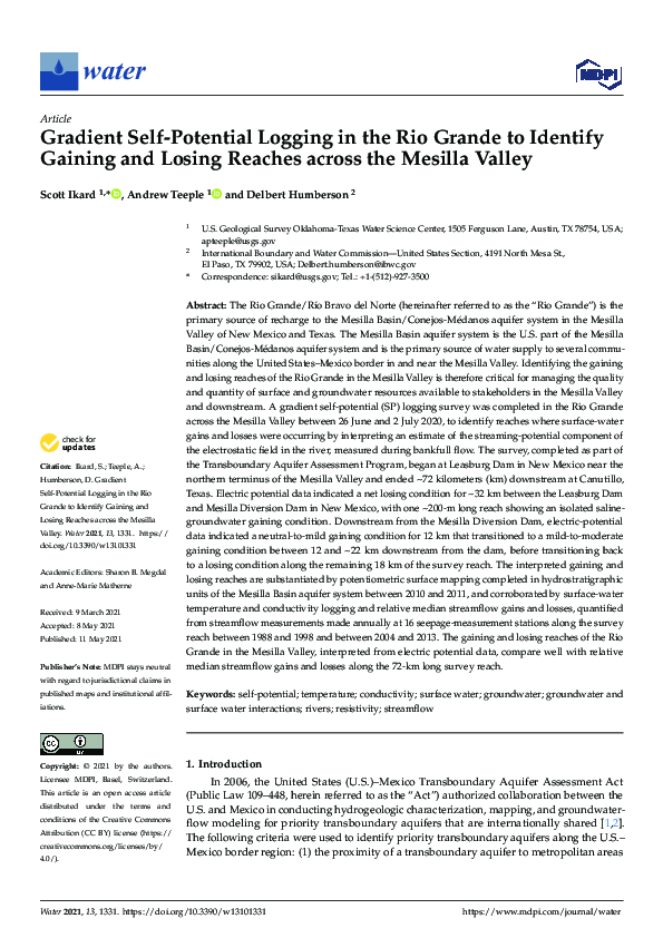 (PDF) Gradient Self-Potential Logging in the Rio Grande to Identify ...
