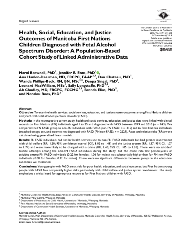 (PDF) Health, Social, Education, and Justice Outcomes of Manitoba First Nations Children ...