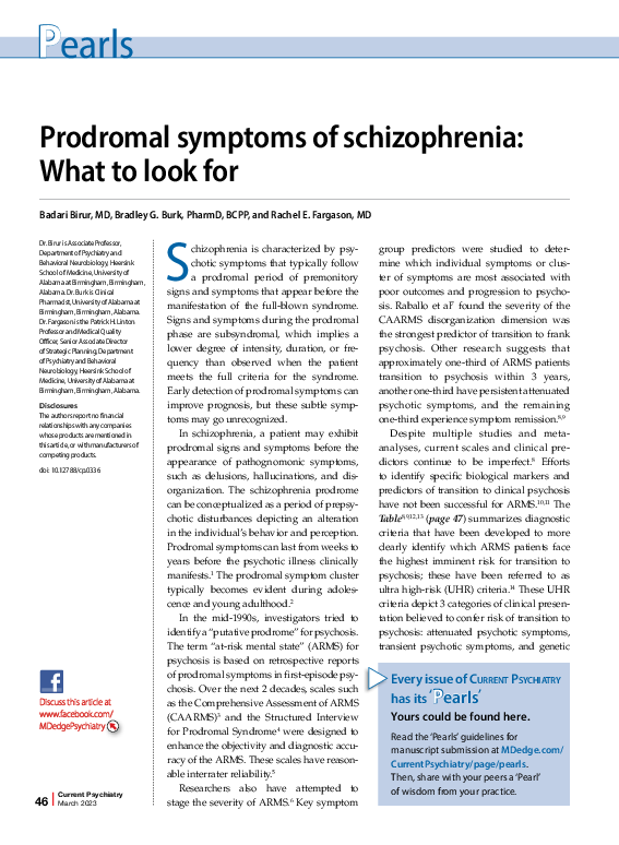 (PDF) Prodromal symptoms of schizophrenia: What to look for