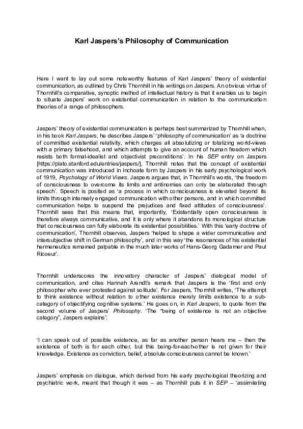 (DOC) Karl Jaspers's Philosophy of Communication