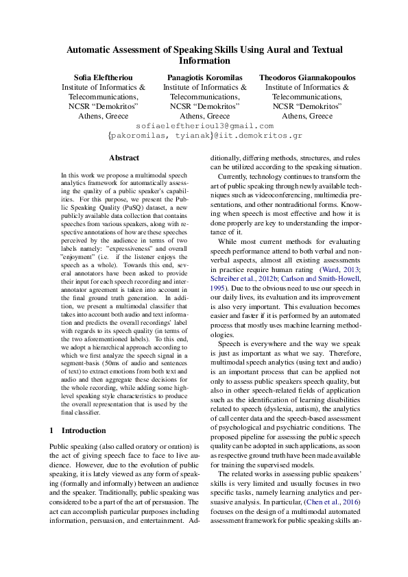 (PDF) Automatic Assessment of Speaking Skills Using Aural and Textual ...