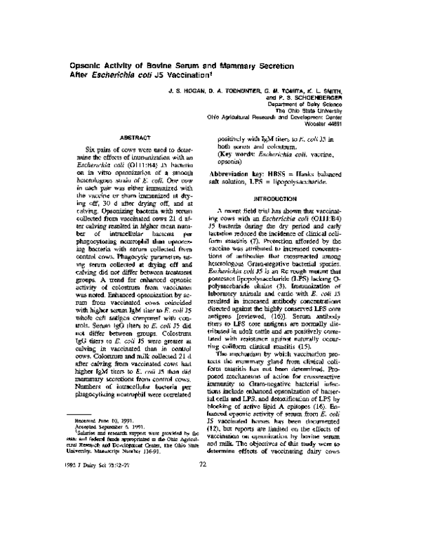 (PDF) Opsonic Activity of Bovine Serum and Mammary Secretion After ...