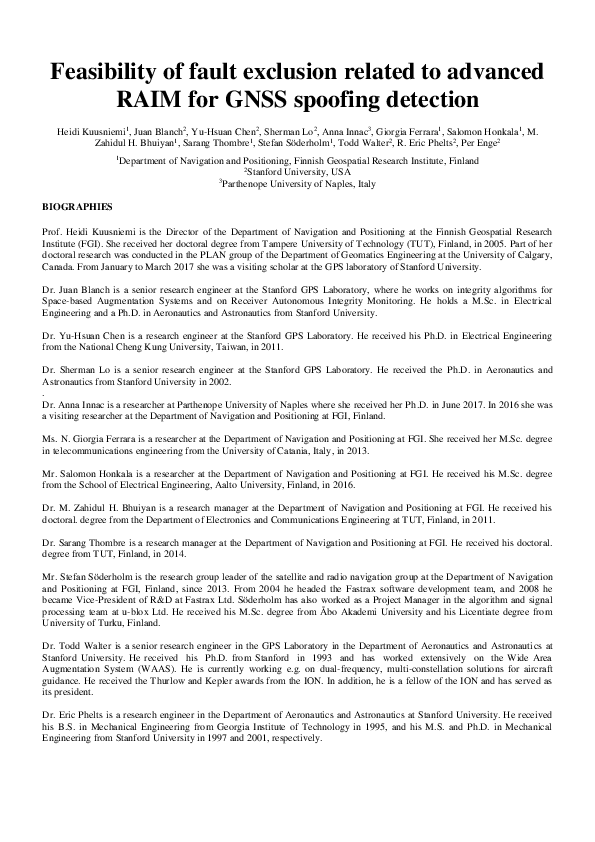 Pdf Feasibility Of Fault Exclusion Related To Advanced Raim For Gnss Spoofing Detection
