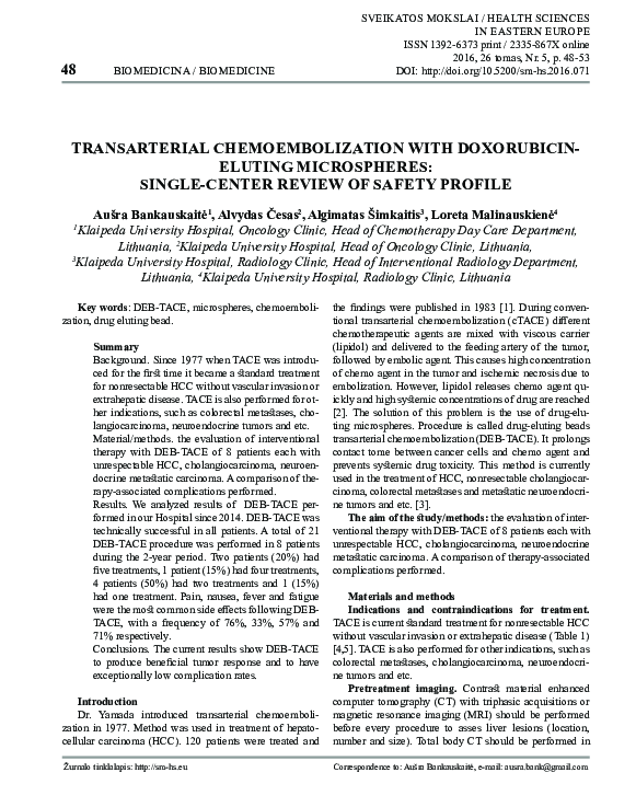 (PDF) Transarterial Chemoembolization With Doxorubicineluting Microspheres: Single-Center Review ...