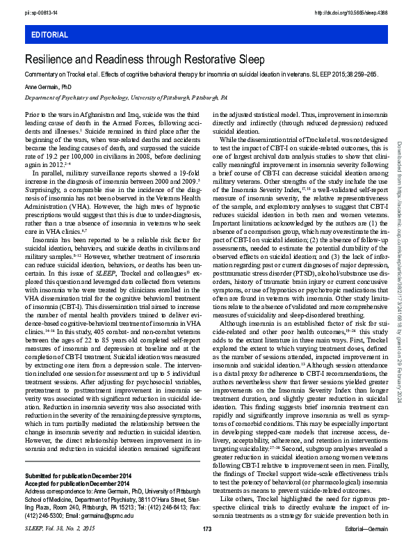 (PDF) Resilience and Readiness through Restorative Sleep