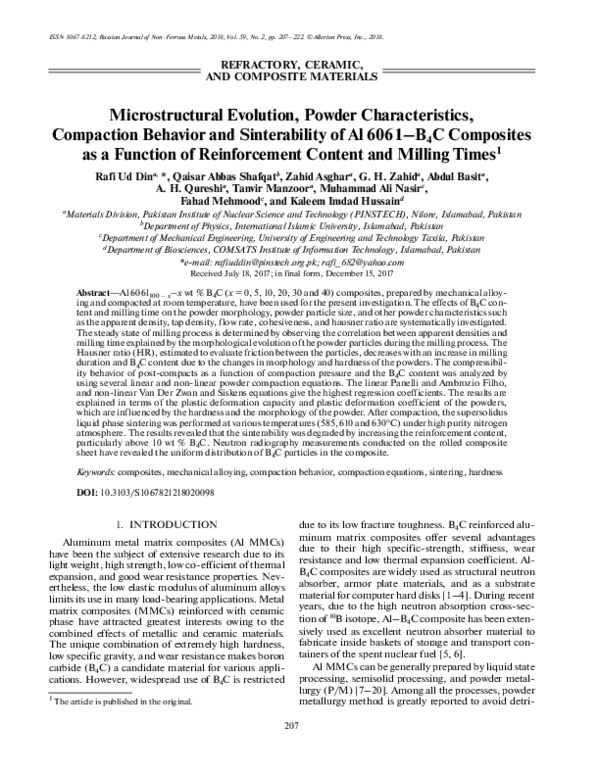 (PDF) Microstructural Evolution, Powder Characteristics, Compaction Behavior and Sinterability ...