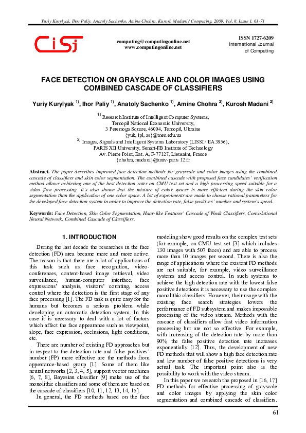 Pdf Face Detection On Grayscale And Color Images Using Combined Cascade Of Classifiers