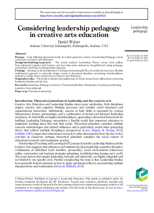 (PDF) Considering Leadership Pedagogy in Creative Arts Education