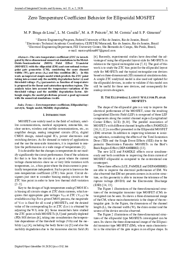(PDF) Zero Temperature Coefficient behavior for Ellipsoidal MOSFET