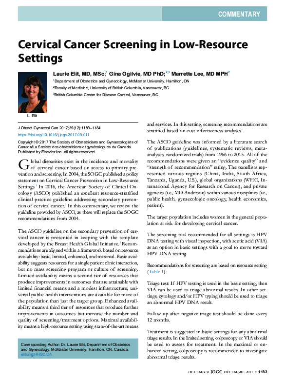 (PDF) Cervical Cancer Screening in Low Resource Settings Using Visual ...