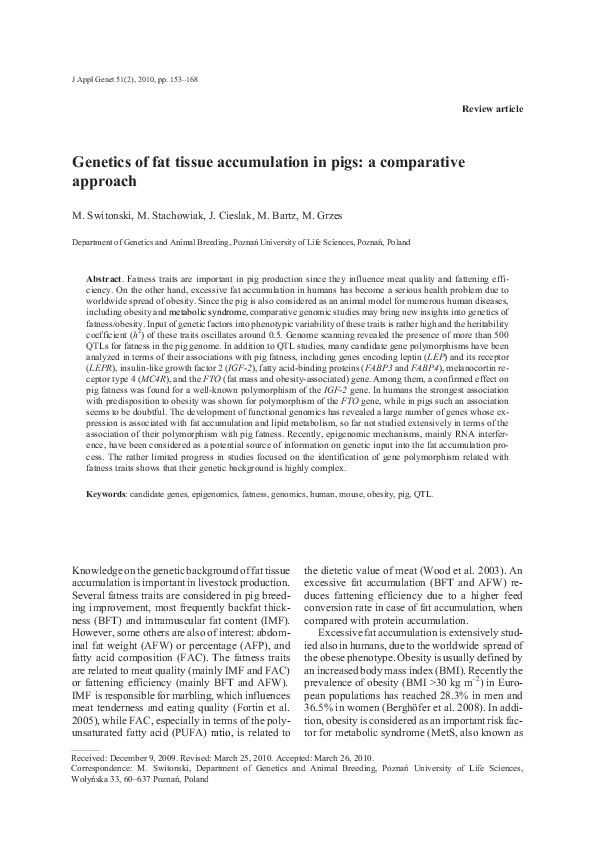 (PDF) Genetics of fat tissue accumulation in pigs: a comparative approach