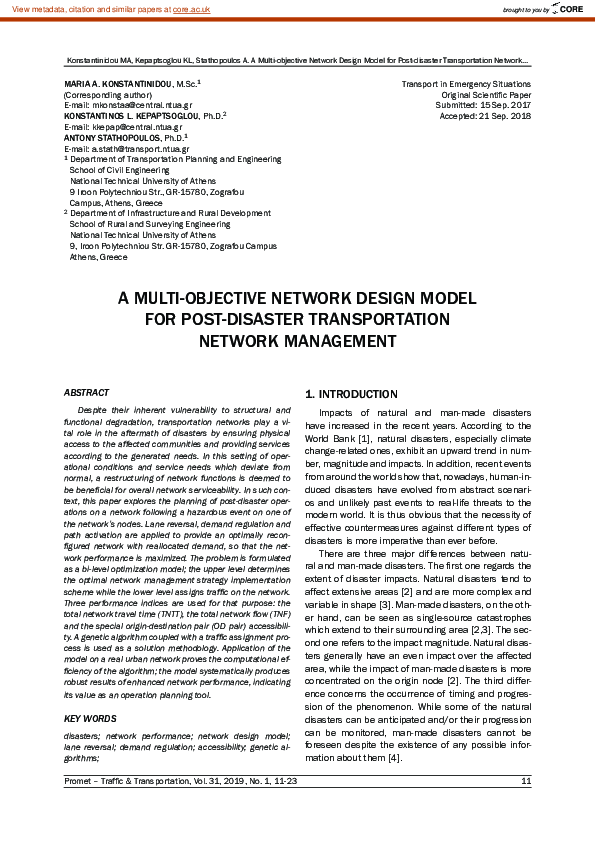 (PDF) A Multi-objective Network Design Model for Post-disaster ...