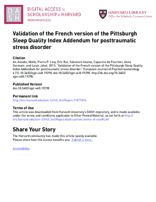(PDF) Validation of the French version of the Pittsburgh Sleep Quality ...