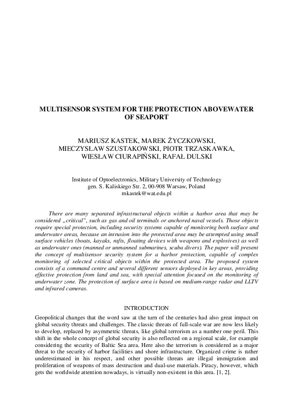 (PDF) Multisensor system for the protection above water of seaport