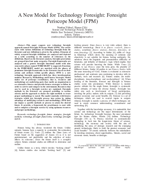 (PDF) A new model for technology foresight: Foresight periscope model (FPM)