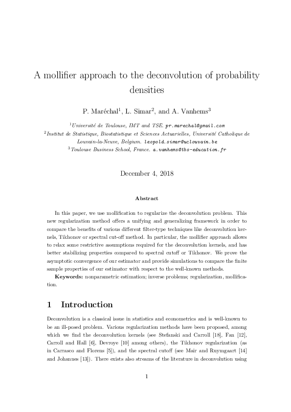 (PDF) A Mollifier Approach to the Deconvolution of Probability Densities