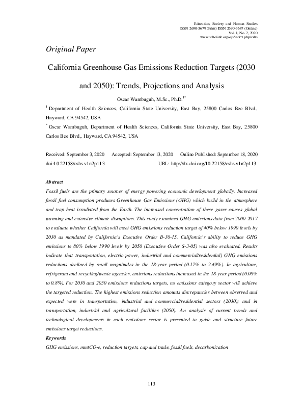 (PDF) California Greenhouse Gas Emissions Reduction Targets (2030 and ...