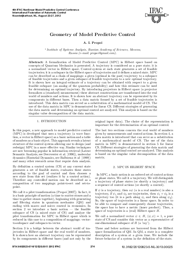 Pdf Geometry Of Model Predictive Control 