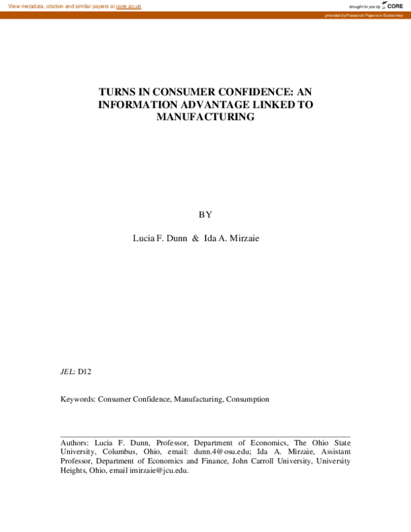 (PDF) Turns in Consumer Confidence: An Information Advantage Linked To ...