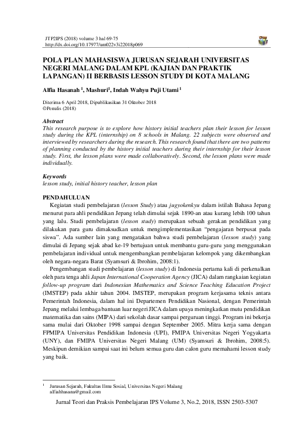 (PDF) Pola Plan Mahasiswa Jurusan Sejarah Universitas Negeri Malang ...