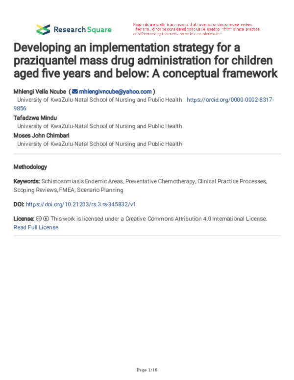(PDF) Developing an implementation strategy for a praziquantel mass ...