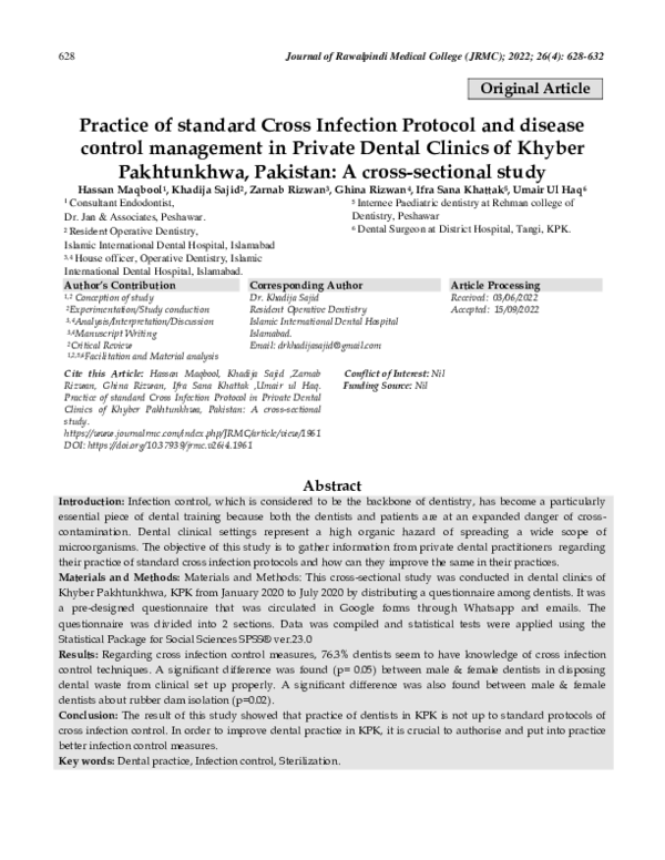 (PDF) Practice of standard Cross Infection Protocol in Private Dental ...