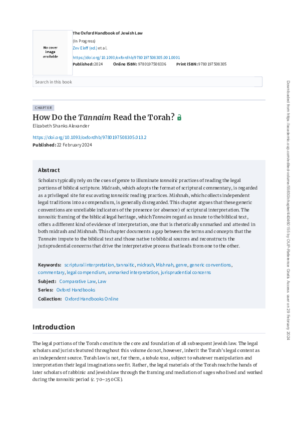 (PDF) How Do the Tannaim Read the Torah? in The Oxford Handbook of ...