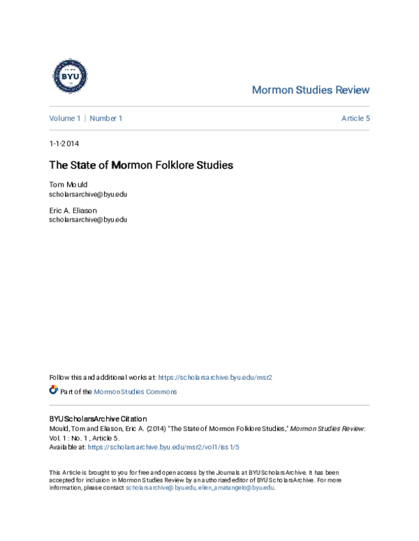 (PDF) The State of Mormon Folklore Studies