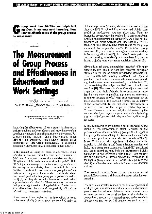 (PDF) The Measurement of Group Process and Effectiveness in Educational ...