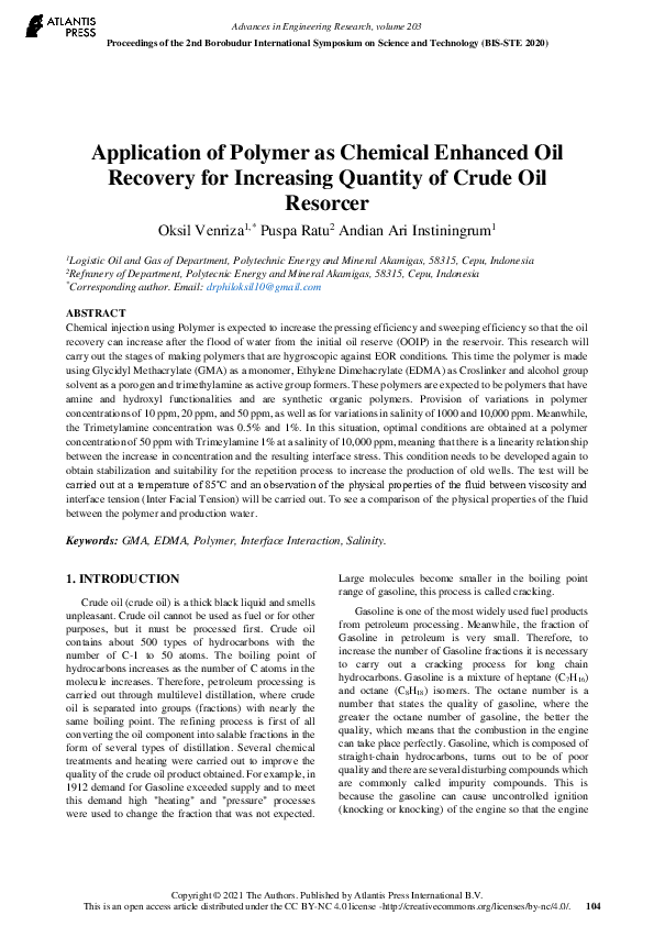 (PDF) Application of Polymer as Chemical Enhanced Oil Recovery for ...