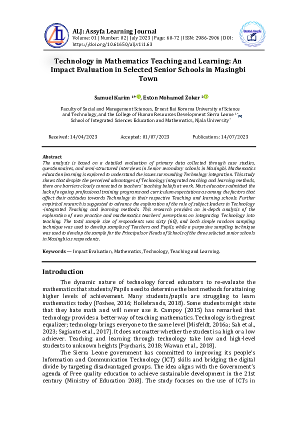 (PDF) Technology in Mathematics Teaching and Learning: An Impact Evaluation in Selected Senior ...
