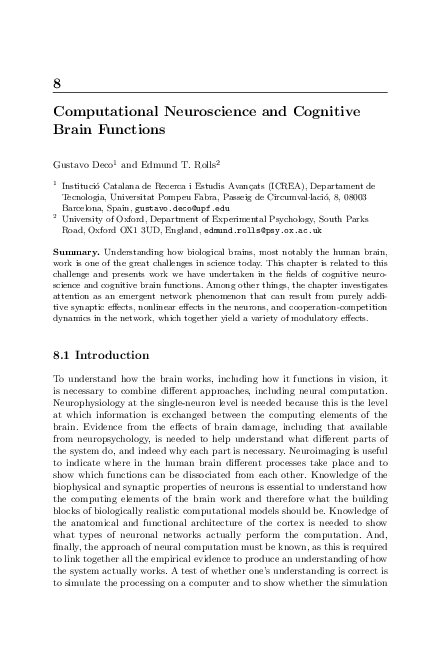 (PDF) Computational Neuroscience for Cognitive Brain Functions