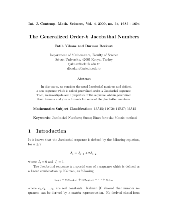 (PDF) Generalized Order-k Jacobsthal Numbers