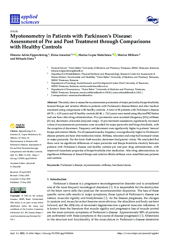 (PDF) Myotonometry in Patients with Parkinson’s Disease: Assessment of ...