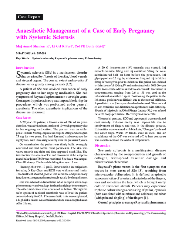 (PDF) Anaesthetic management of a case of early pregnancy with systemic sclerosis