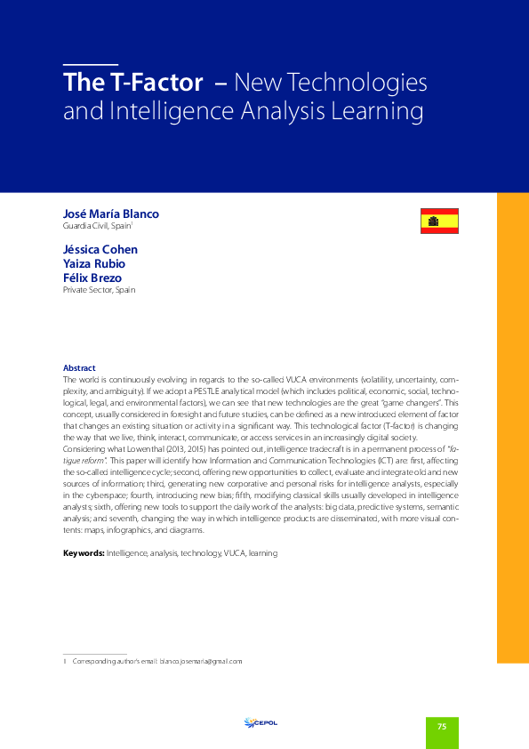 (PDF) The T-Factor - New Technologies and Intelligence Analysis Learning