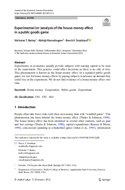 (PDF) Experimental (re-)analysis of the house-money effect in a public ...