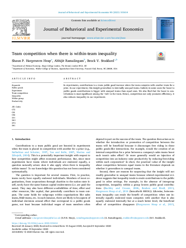 (PDF) Team competition when there is within-team inequality