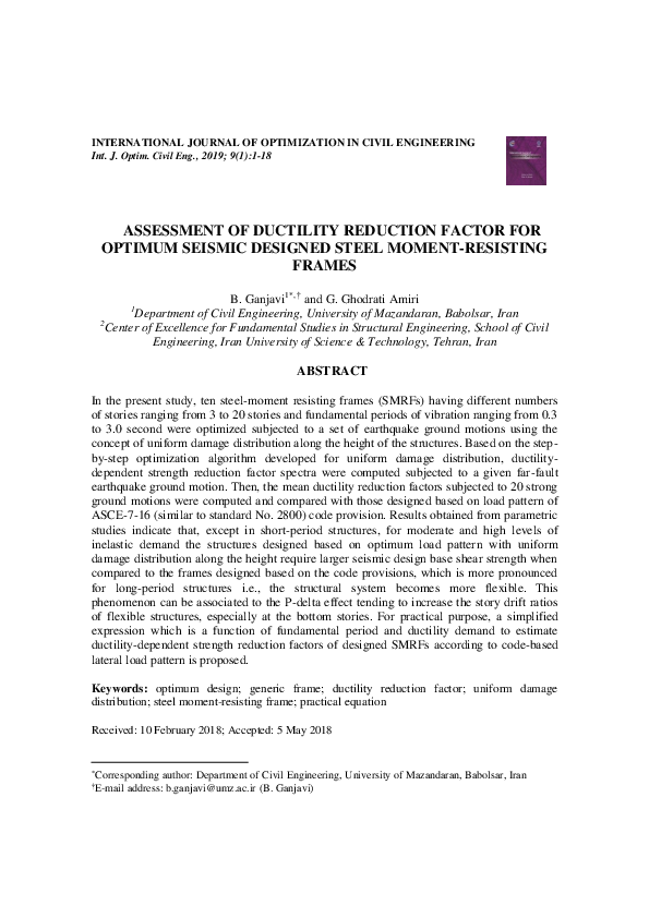 (PDF) Assessment of Ductility Reduction Factor for Optimum Seismic ...
