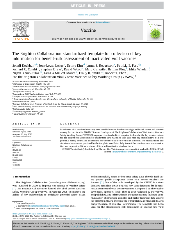 (PDF) The Brighton Collaboration standardized template for collection ...