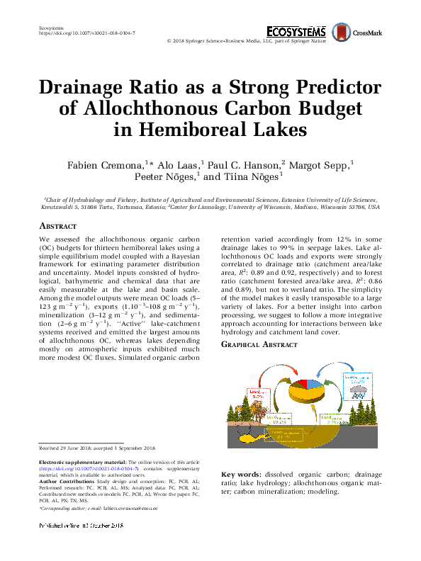 (PDF) Drainage Ratio as a Strong Predictor of Allochthonous Carbon ...