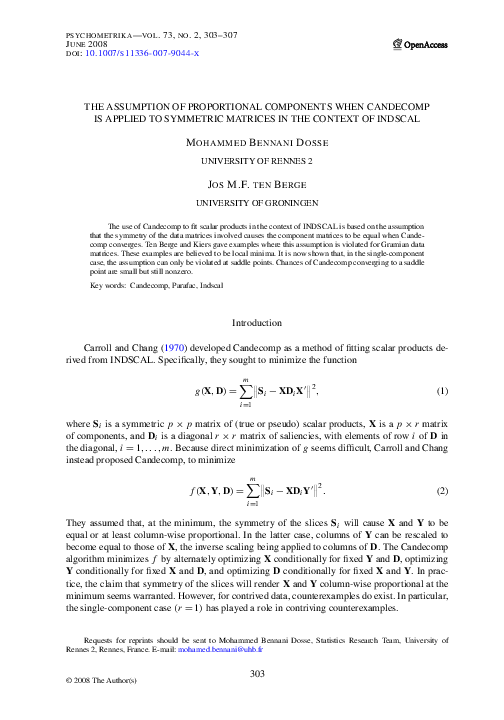 (PDF) The Assumption of Proportional Components when Candecomp is Applied to Symmetric Matrices ...