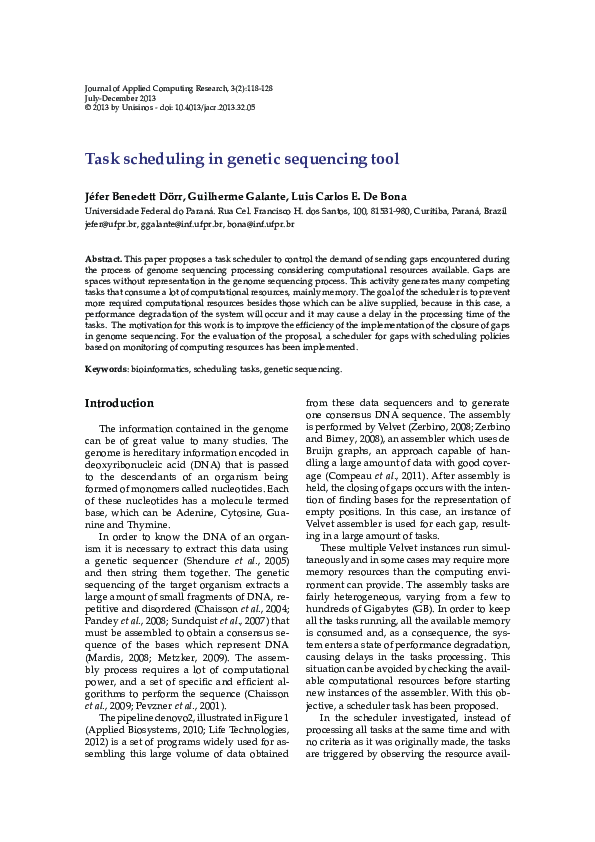 (PDF) Task scheduling in genetic sequencing tool