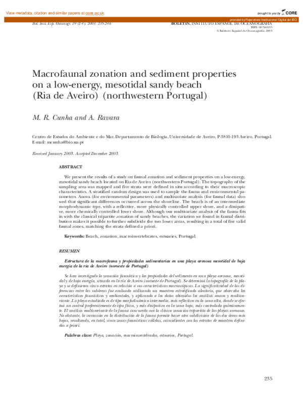 (PDF) Macrofaunal zonation and sediment properties on a low-energy ...
