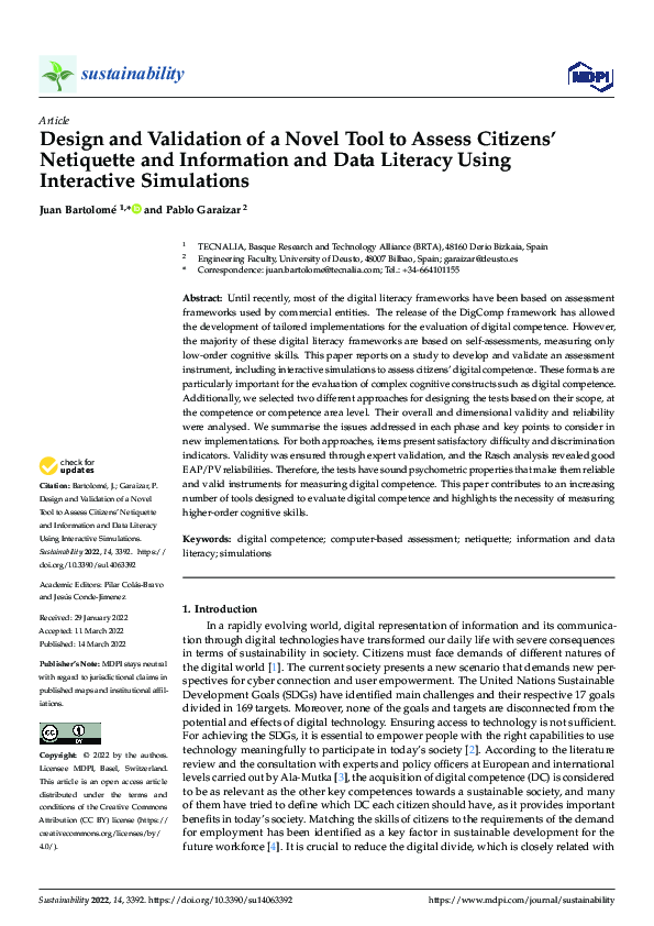(PDF) Design and Validation of a Novel Tool to Assess Citizens’ Netiquette and Information and ...
