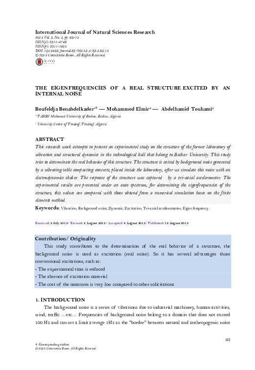 (PDF) The Eigenfrequencies of a Real Structure Excited By an Internal Noise