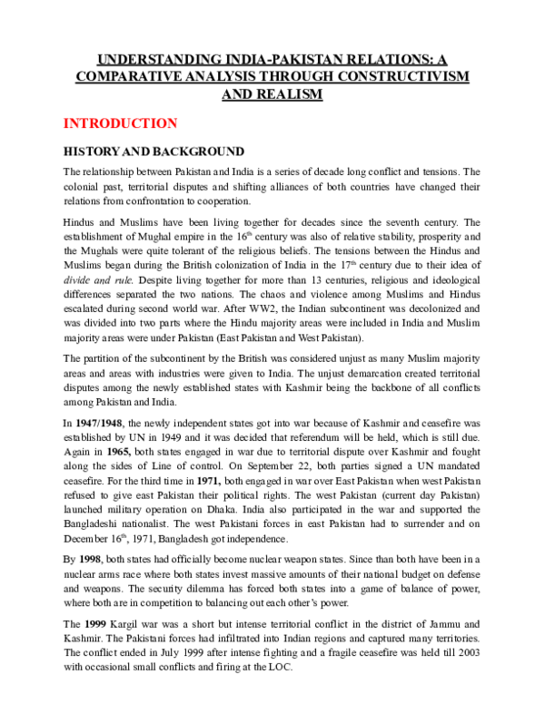 (DOC) UNDERSTANDING INDIA-PAKISTAN RELATIONS: A COMPARATIVE ANALYSIS ...