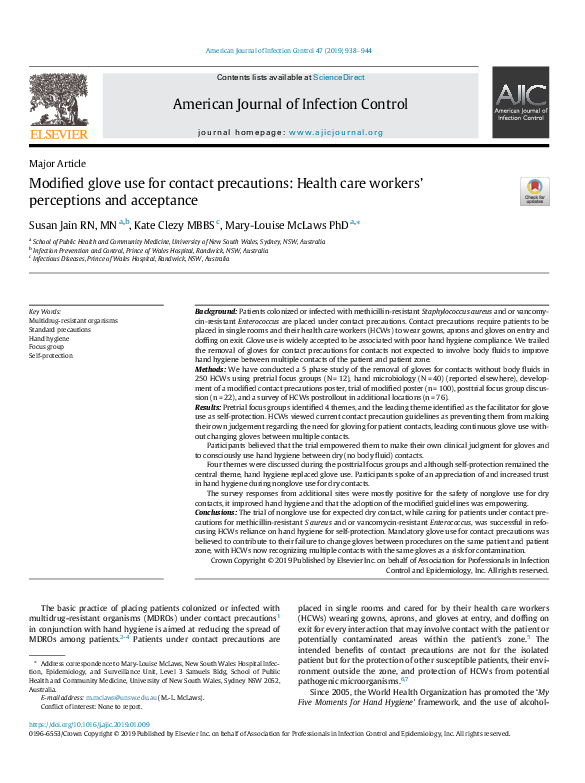 (PDF) Modified glove use for contact precautions: Health care workers ...