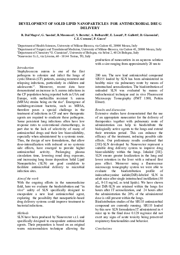 (DOC) Development of solid lipid nanoparticles for antimicrobial drug delivery