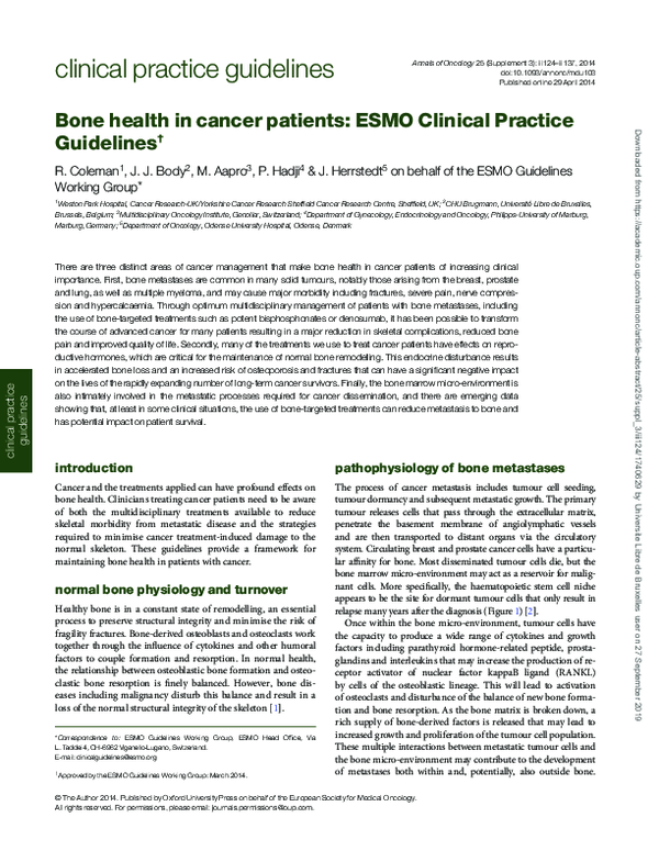 (PDF) Bone health in cancer patients: ESMO Clinical Practice Guidelines